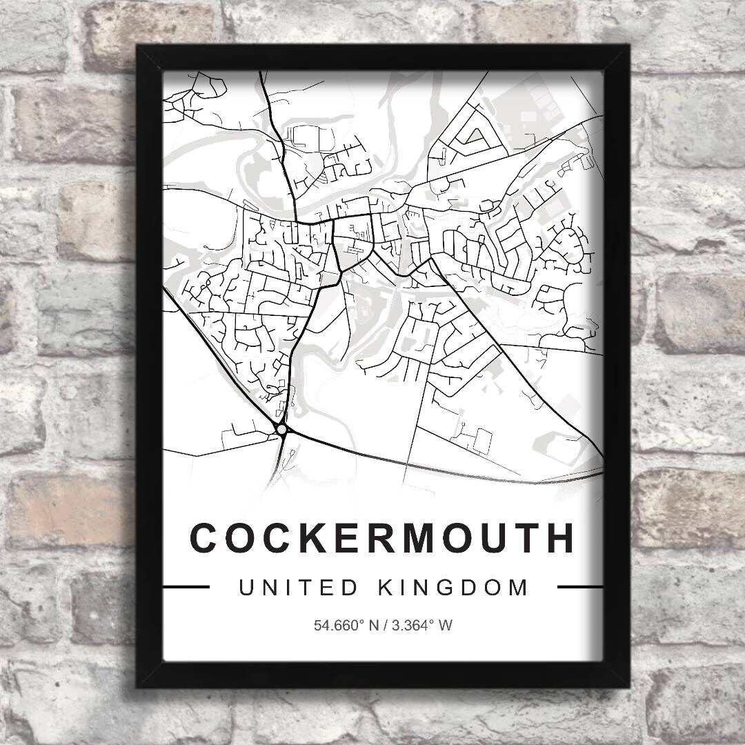 Map of COCKERMOUTH, Black and White Map Print, City Print, Cityscape ...