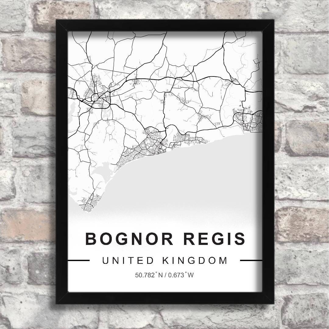 Map of BOGNOR REGIS Black and White Map Print, City Print, Cityscape ...