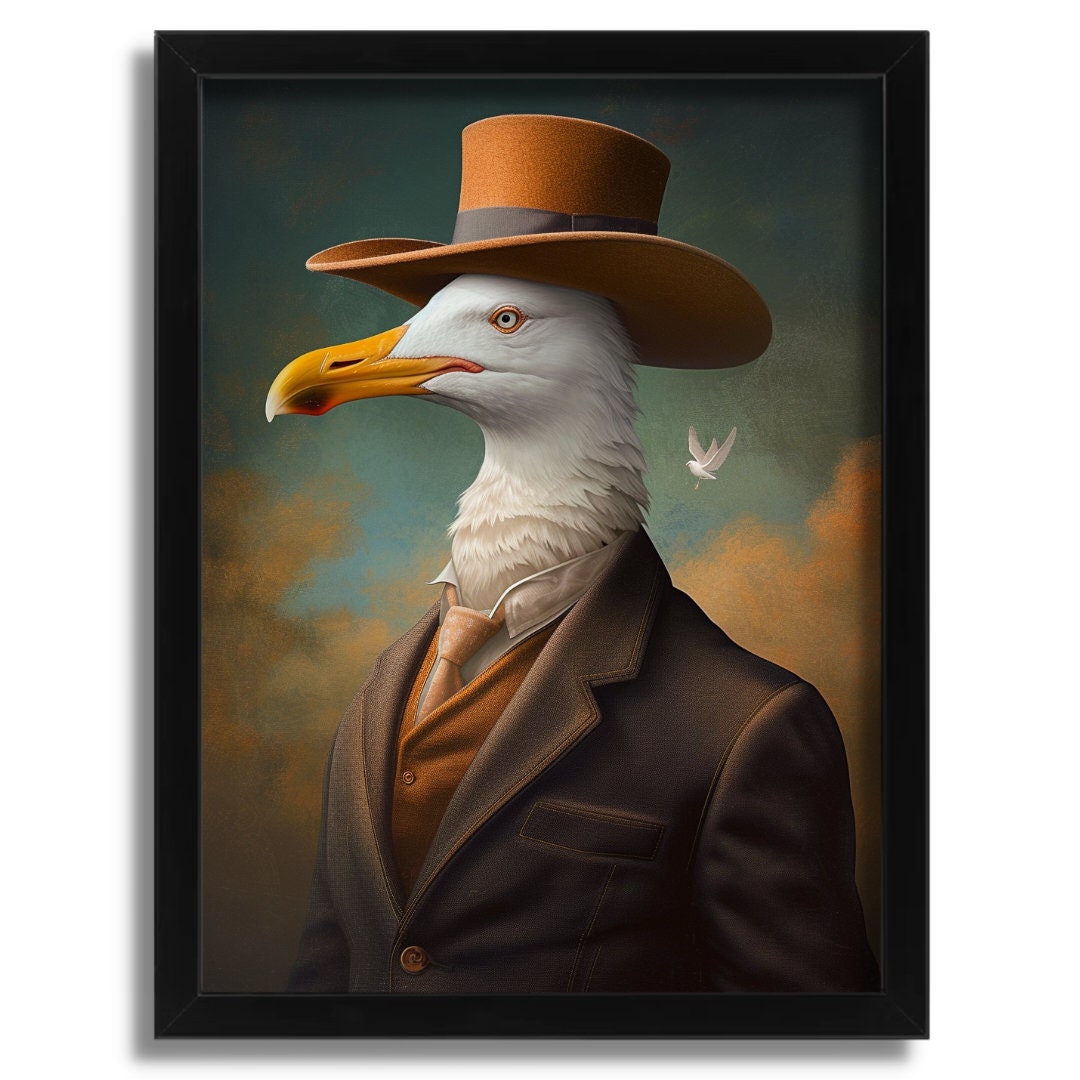 Sophisticated Seagull Gentleman - Vintage-inspired Anthropomorphic Bird ...