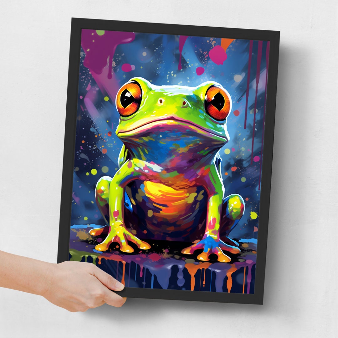 Rainbow Frog Print, Colourful Frog Wall Art, Cute Frog Picture, Novelty ...