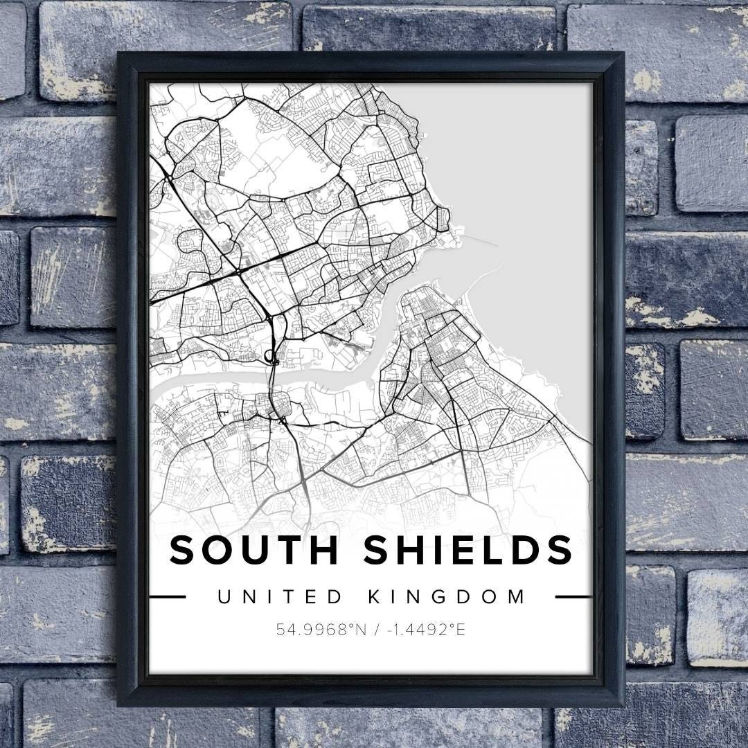 Map of SOUTH SHIELDS Black and White Map Print City Print - Etsy