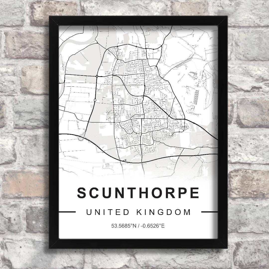 Map of SCUNTHORPE Black and White Map Print, City Print, Cityscape ...