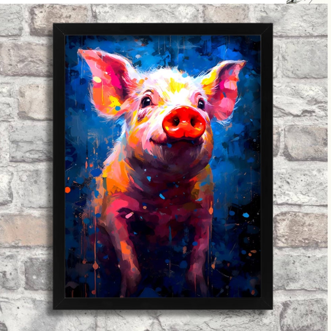 Buntes Schwein Wandkunst, Schattenkasten Rahmen Kunst, Tier ...