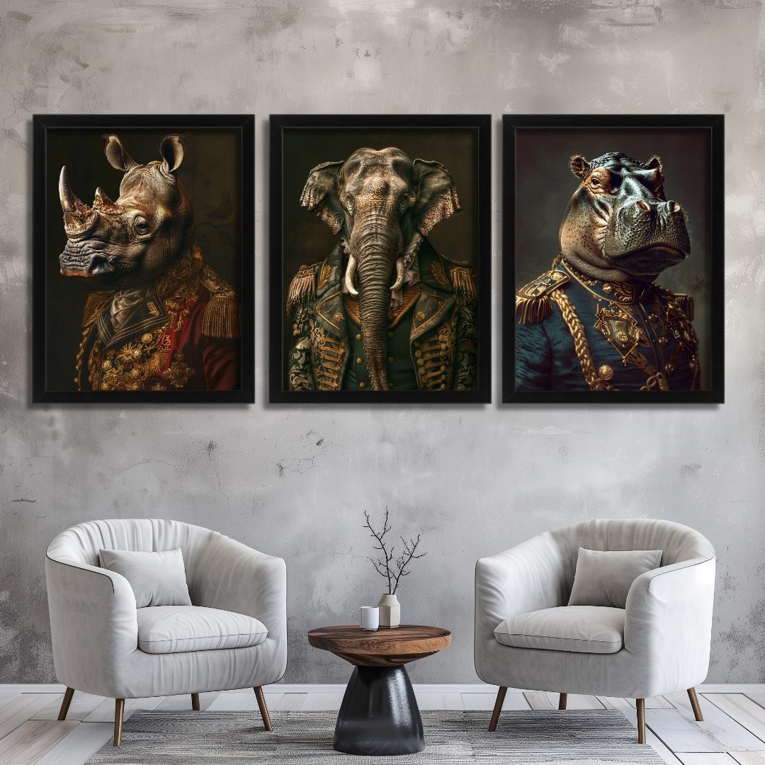 Animals in Military Uniforms Set of 3 Prints Vintage Animal Wall Art ...
