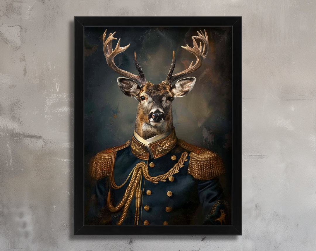 Stag Vintage Portrait Renaissance Animal Painting Altered Art Print ...