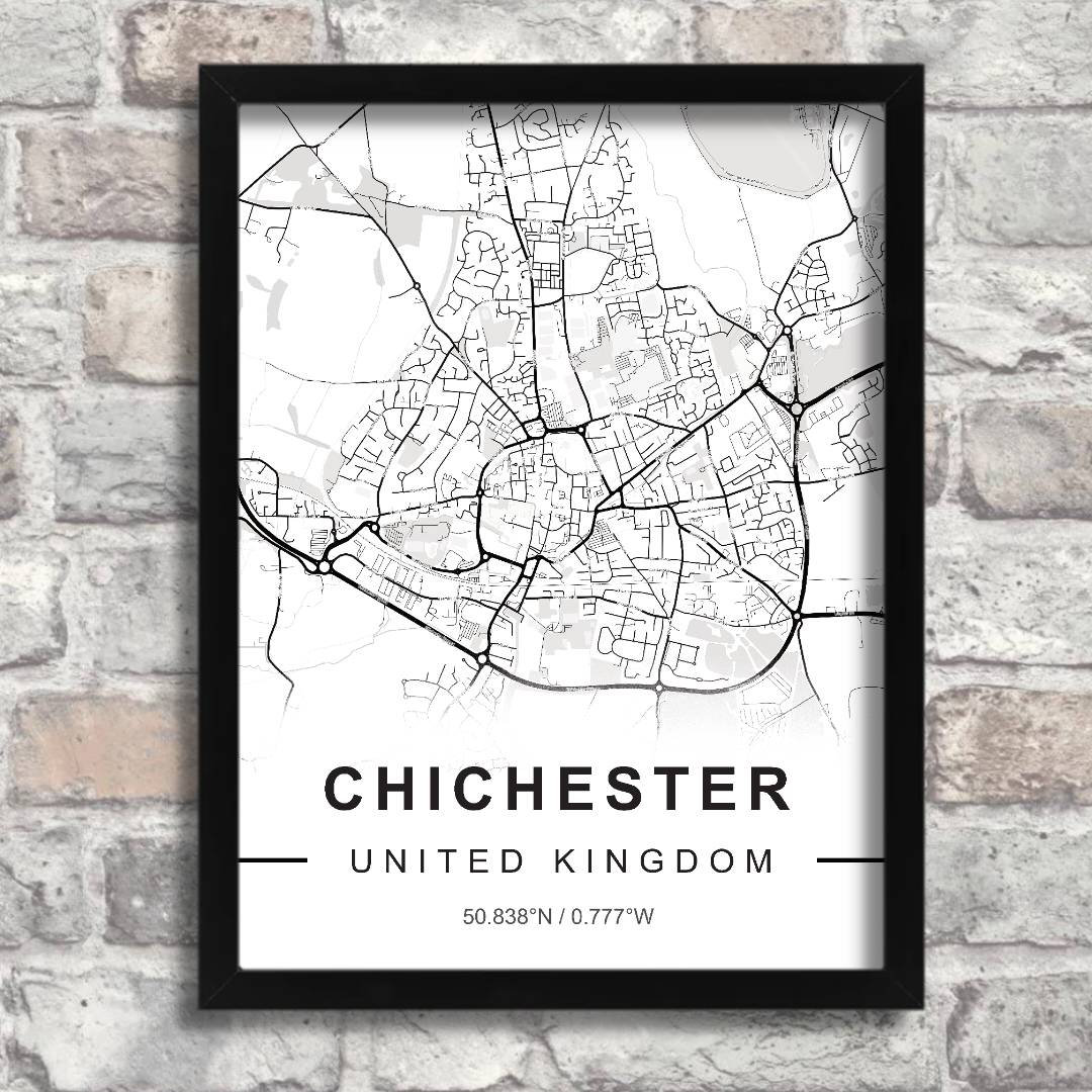 Map of CHICHESTER Black and White Map Print City Print - Etsy