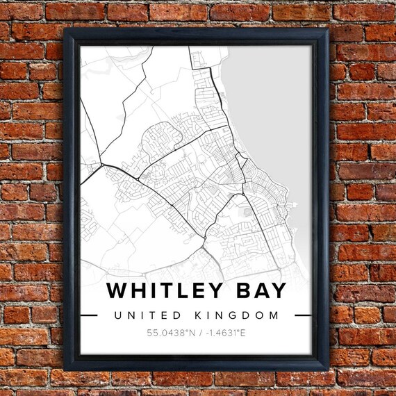 Map of WHITLEY BAY Black and White Map Print City Print - Etsy