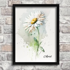 April Birth Month Flower Art, Watercolour Daisy Flower Artwork, Sweet ...