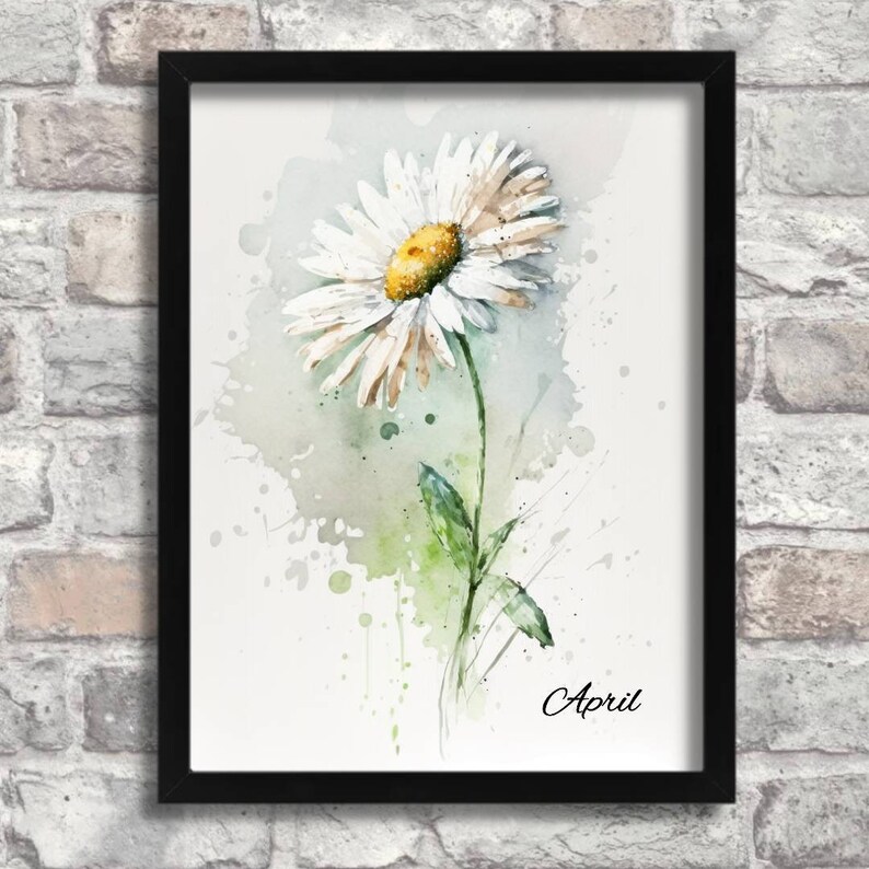 April Birth Month Flower Art Watercolour Daisy Flower - Etsy