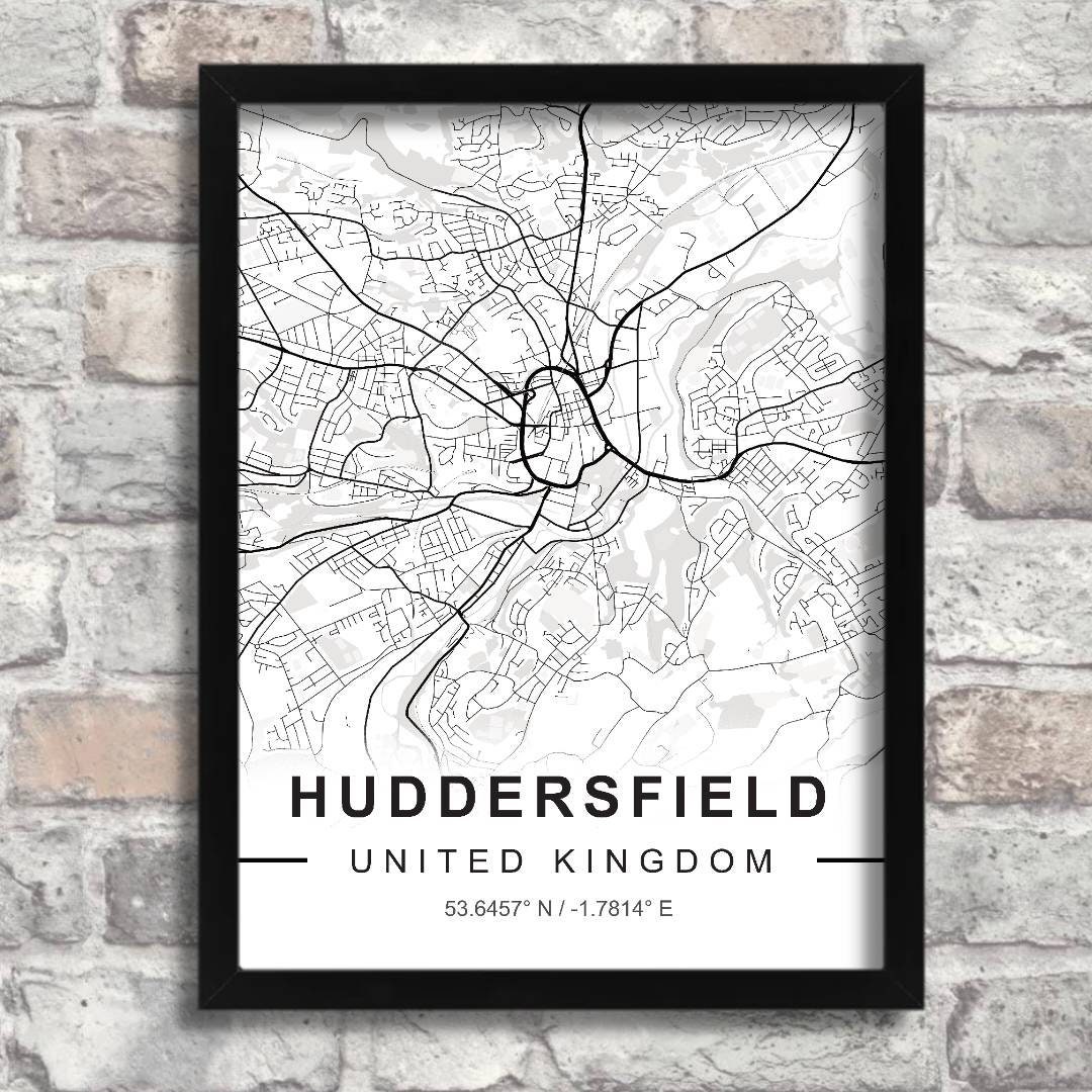 Map of HUDDERSFIELD Black and White Map Print, City Print, Cityscape ...