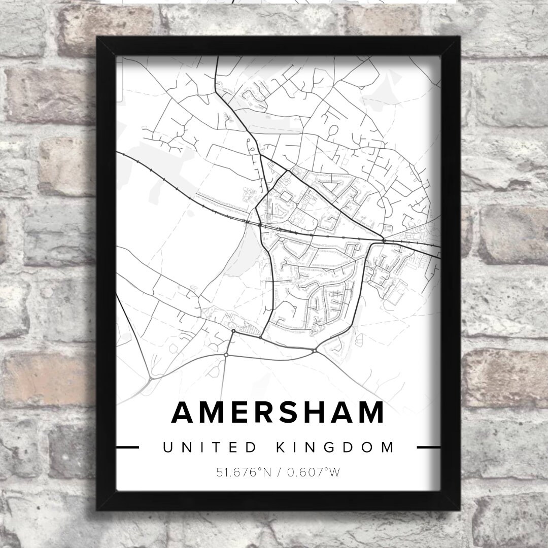 Map of AMERSHAM Black and White Map Print City Print - Etsy