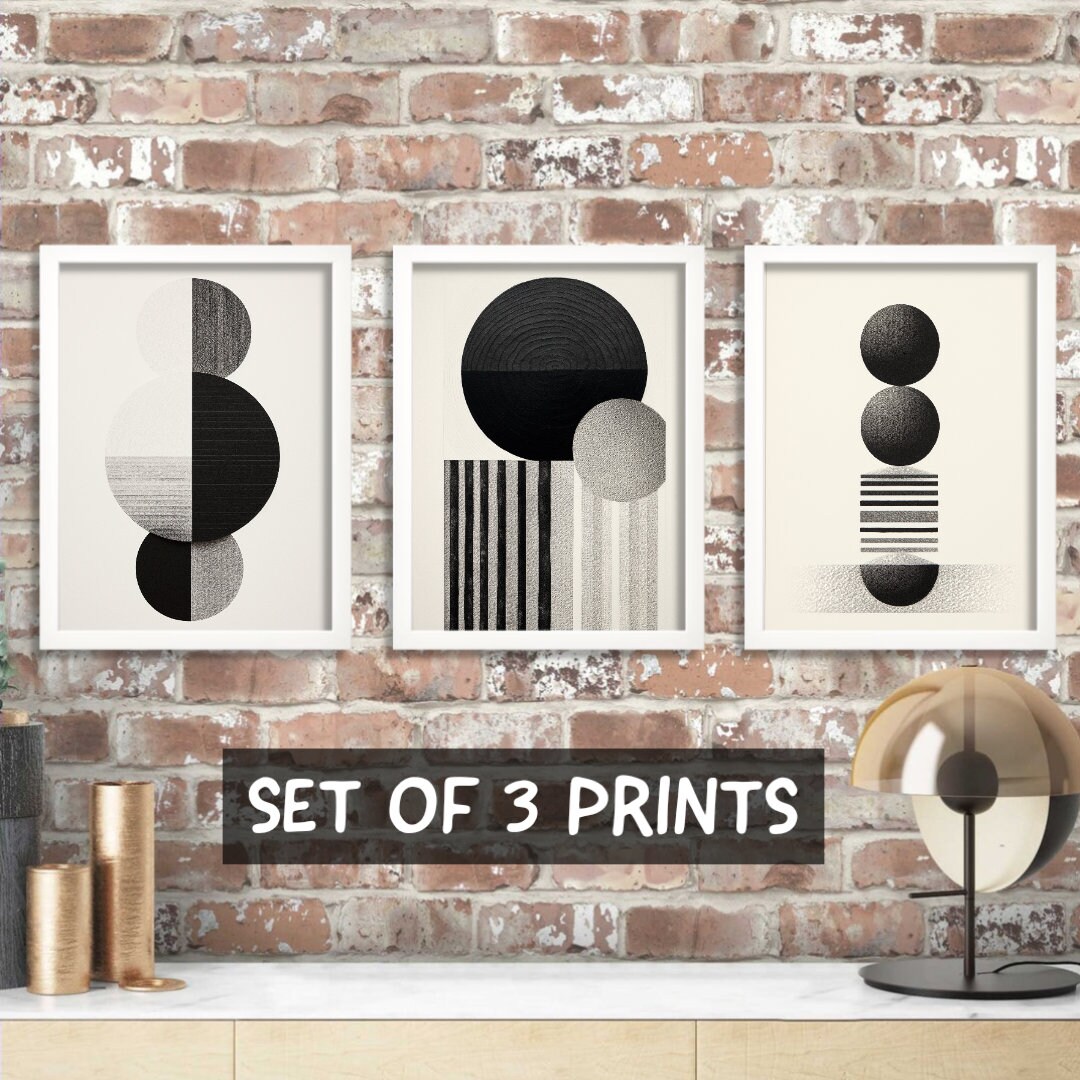 Abstract Black and White Art Prints, Set of 3 Prints, Framed Art ...