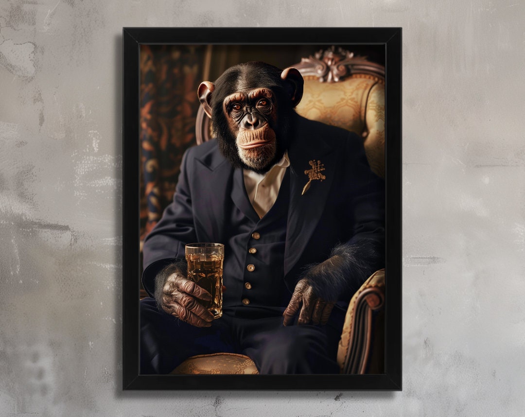 Dapper Chimpanzee Portrait, Anthropomorphic Art Print, Vintage Animal ...