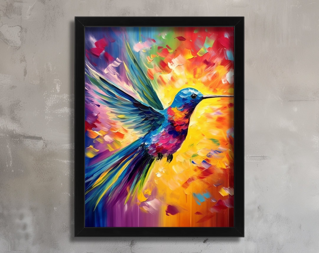 Art mural colibri coloré, art photo animalier arc-en-ciel, décoration ...