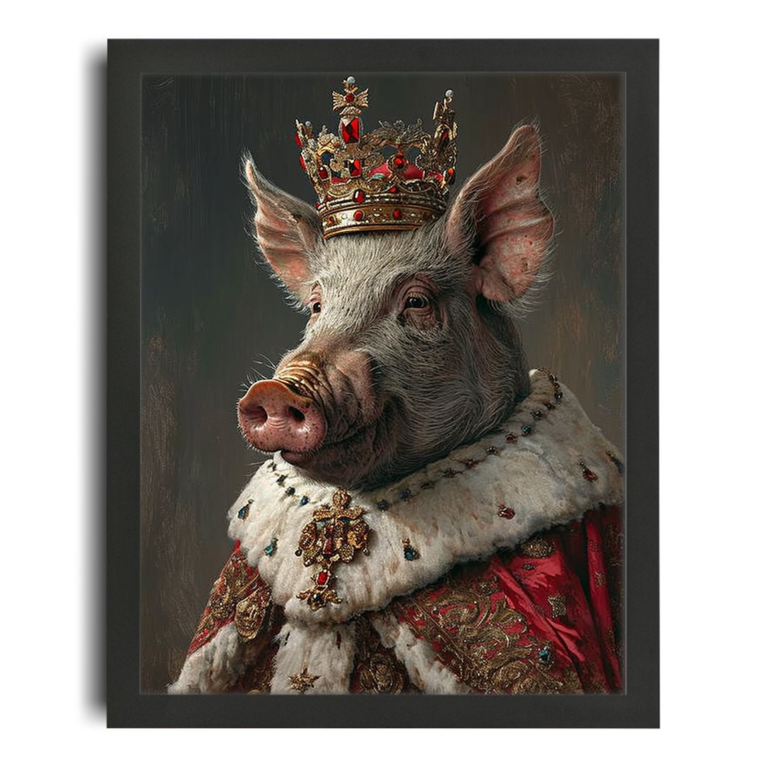 Pig Vintage Portrait, King Pig Painting, Royal Animal Poster Art ...