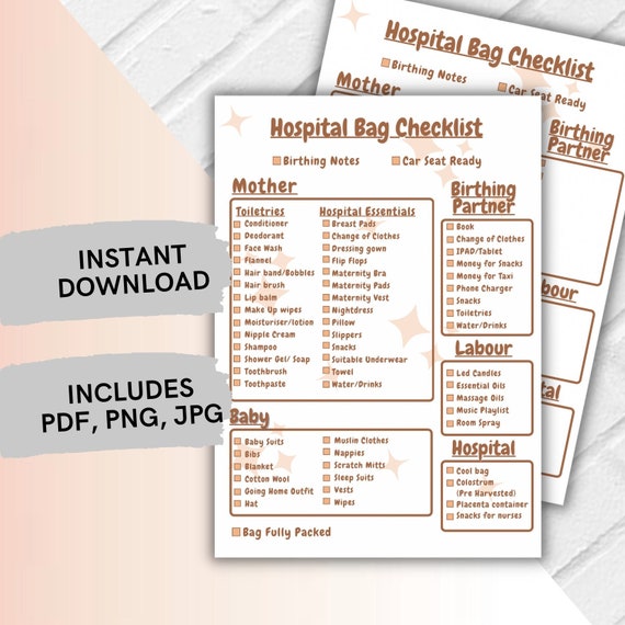 Hospital Bag Checklist for Birth. Birthing Essential Items for - Etsy