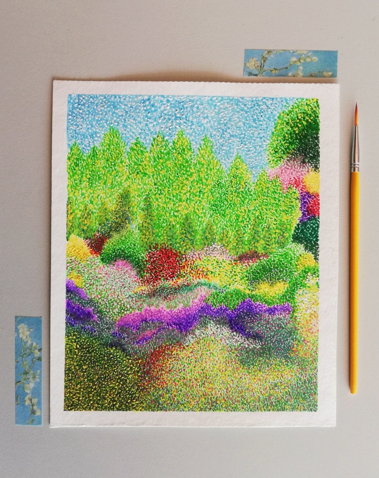 Pointillism Nature Print, Instant Download, Watercolor Landscape ...