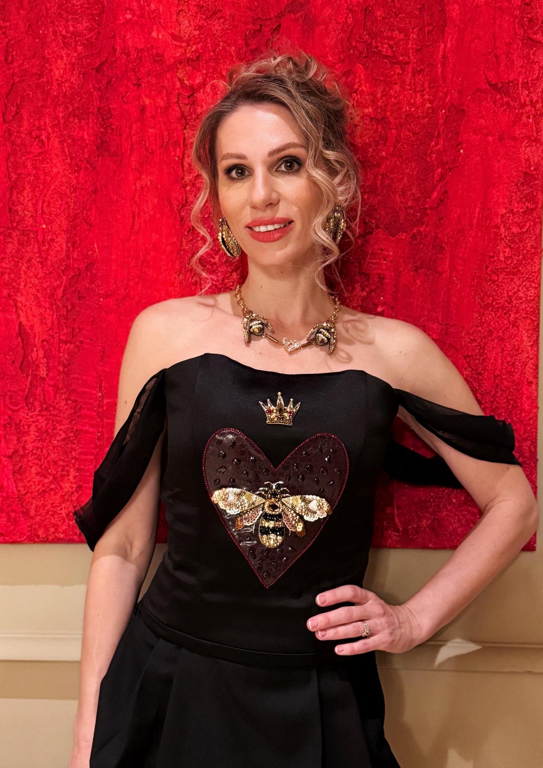 Handmade Black Satin Corset – Bee Embroidery, Swarovski Crystals ...