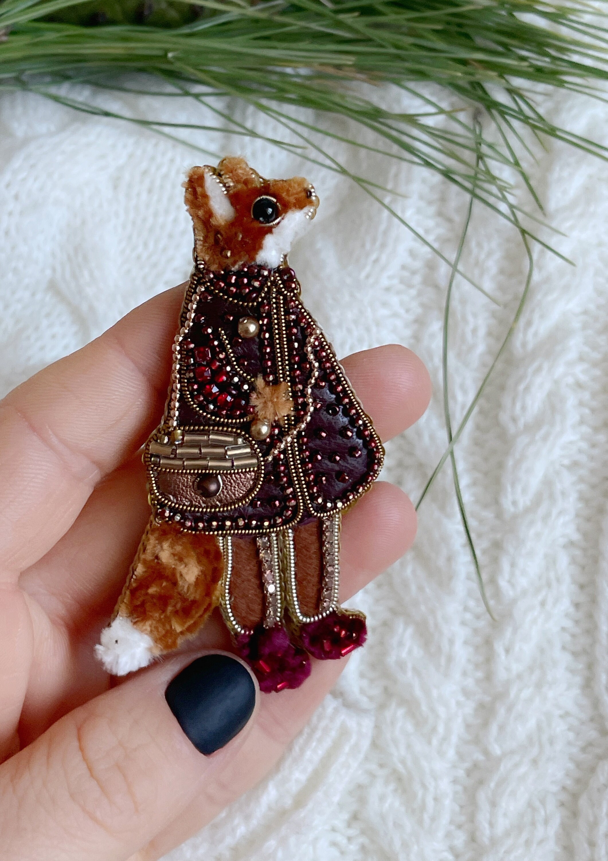 Fox Brooch, Orange Brooch, Beaded Jewelry, Animal Jewellery, Embroidery ...