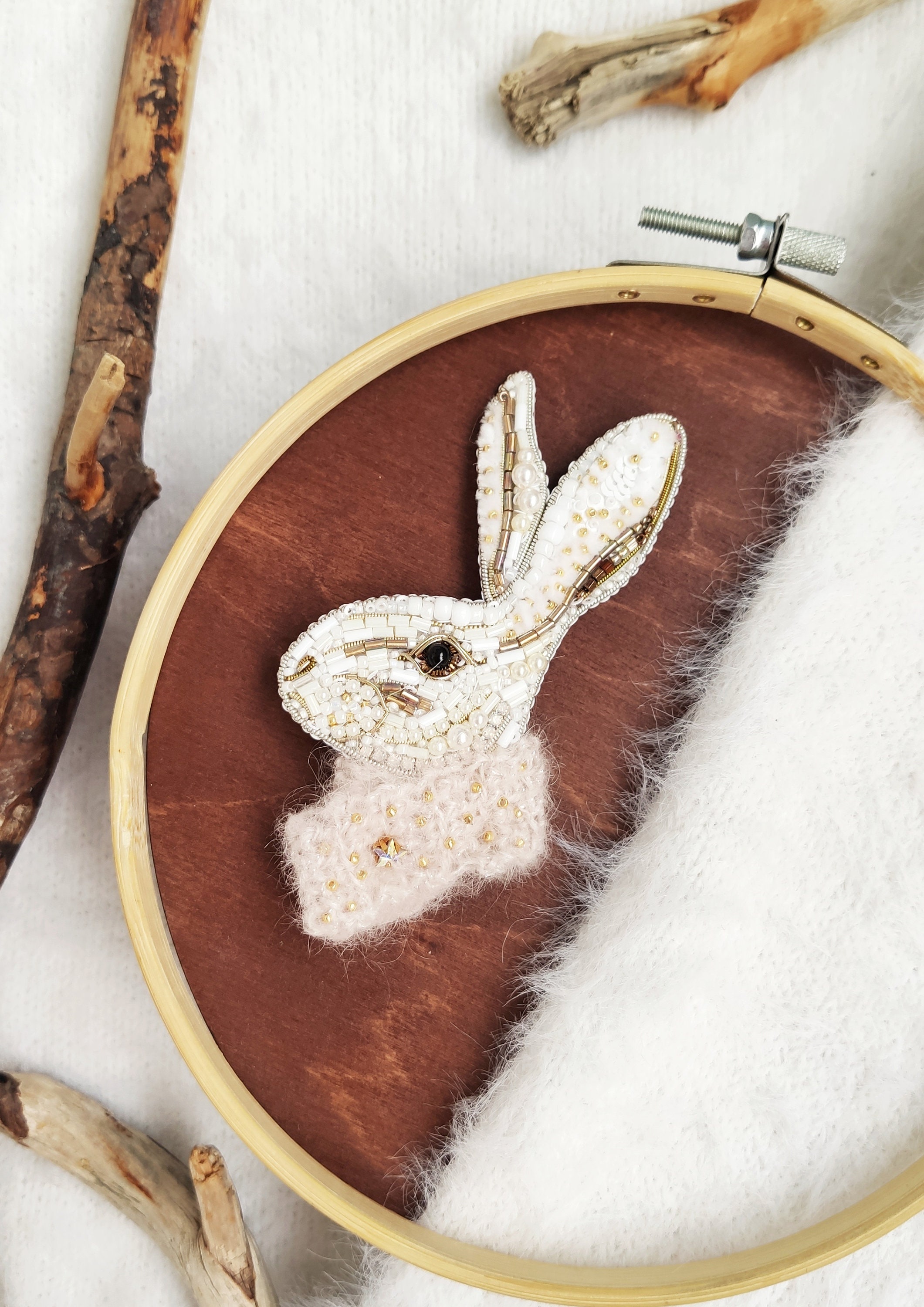 Hare, Hare Gift, Embroidered Rabbit, Rabbit Brooch, Rabbit Pin, Rabbit ...