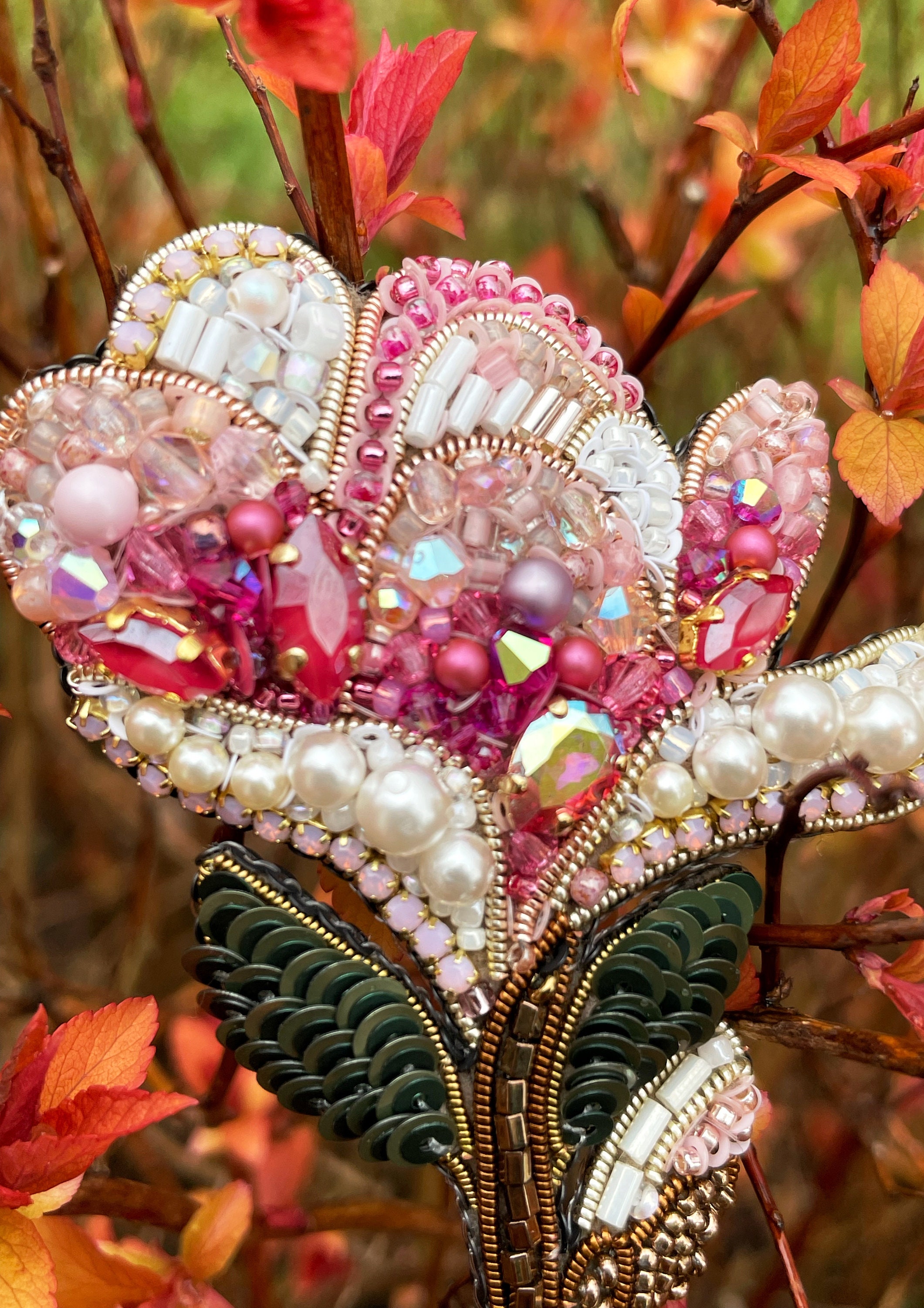 Pink Brooch Pin, Flower Brooch, Beaded Flower Brooch, Magnolia Brooch ...