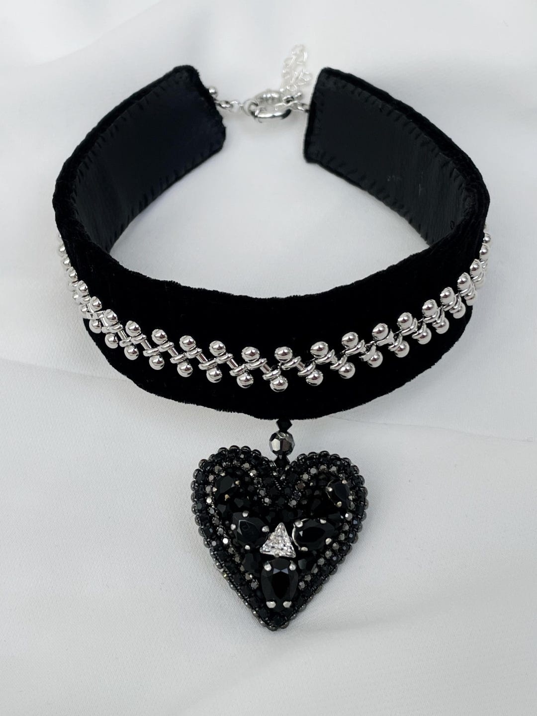 Black Heart Choker, Heart Pendant Necklace, Gothic Choker, Handmade ...