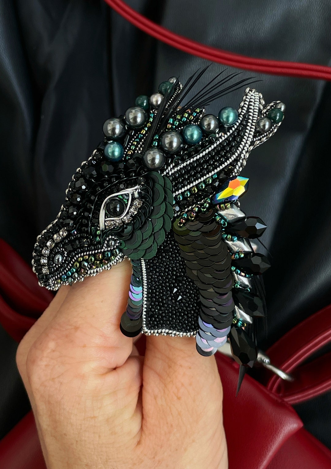 Dragon Brooch, Dragon Brooch Pin, Beaded Brooch, Black Brooch, Bulk ...