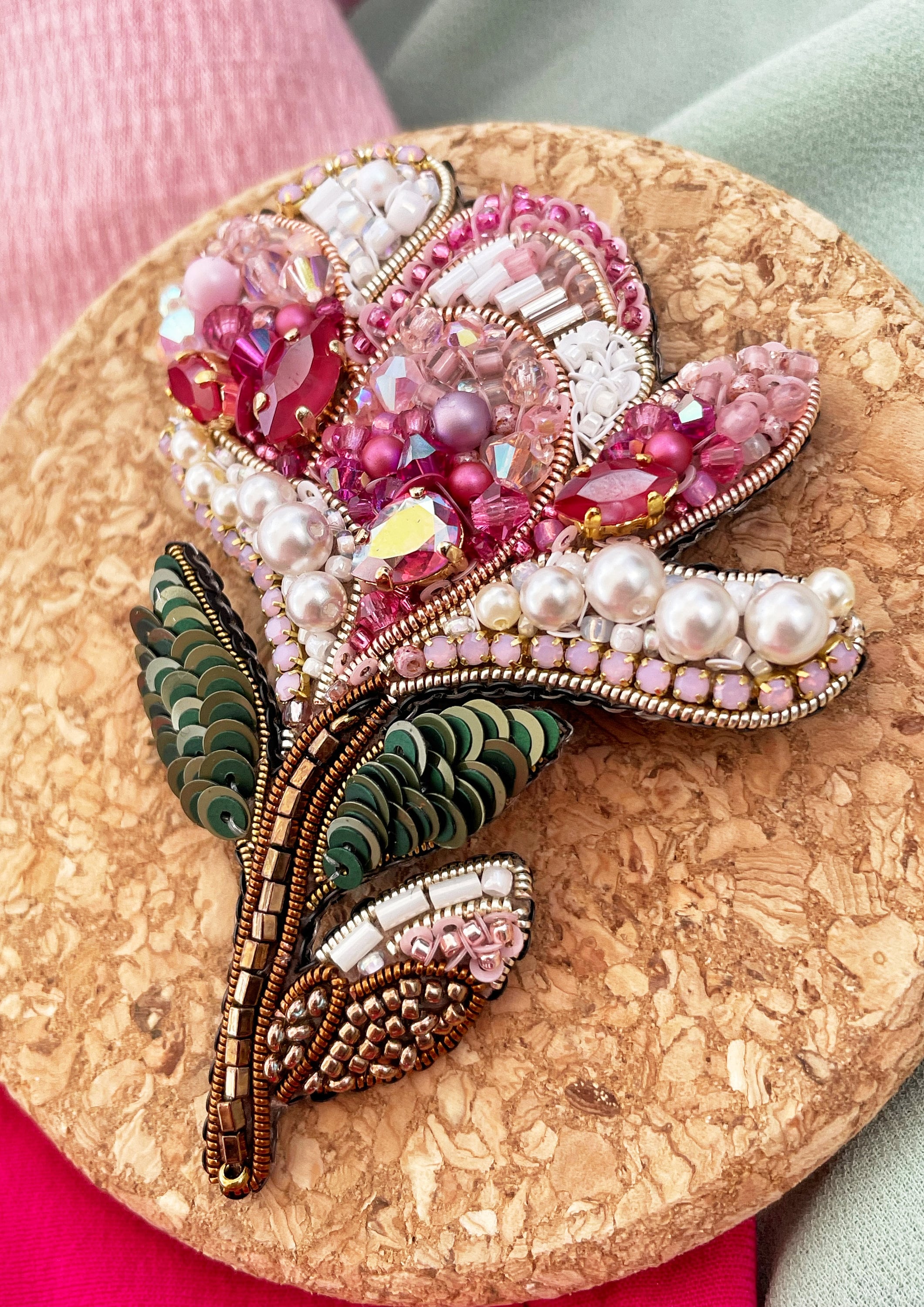 Pink Brooch Pin, Flower Brooch, Beaded Flower Brooch, Magnolia Brooch ...