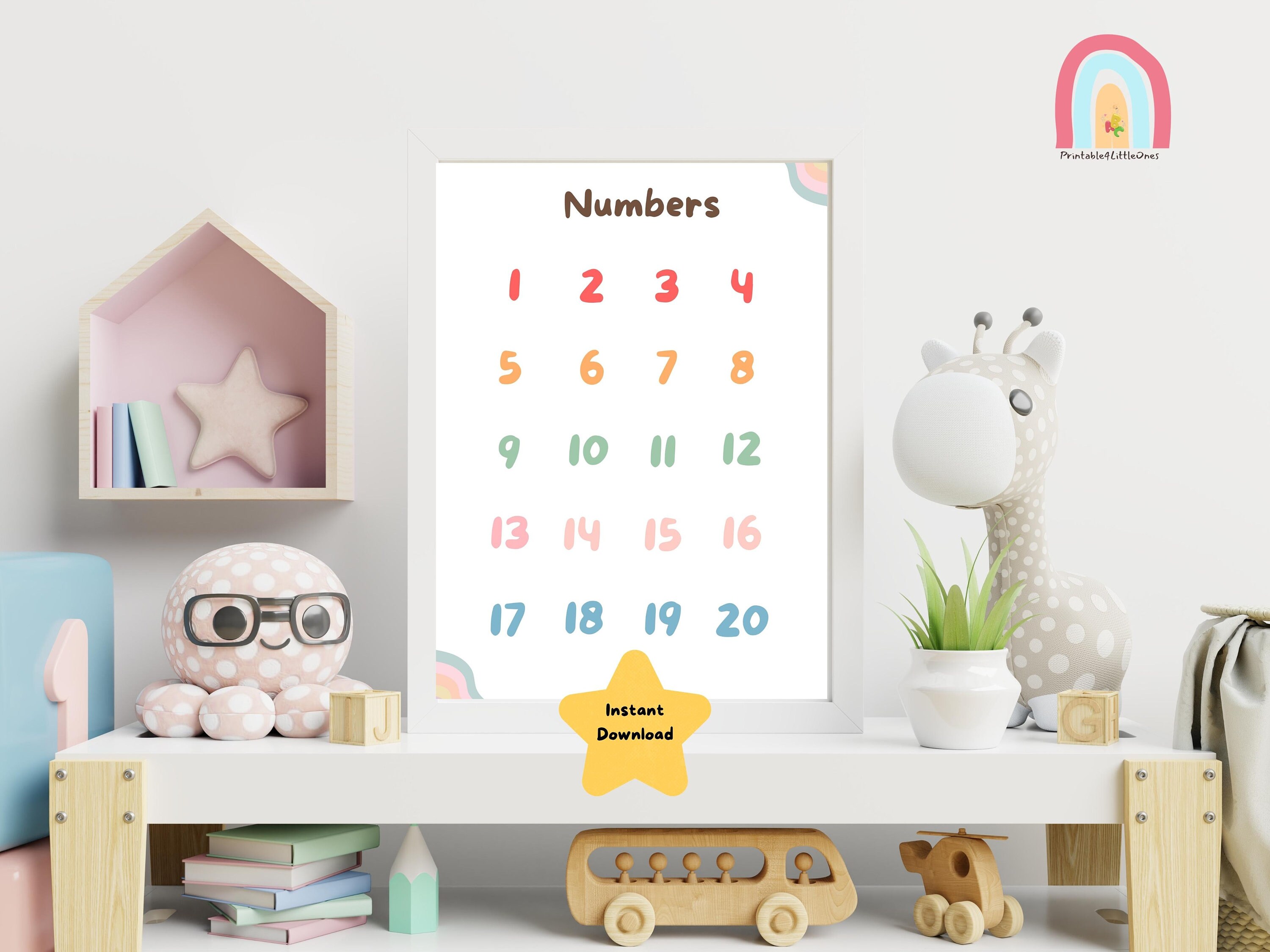Rainbow Numbers Poster, Montessori Poster,kids Room Printable ...