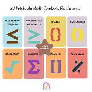 20 Math Symbols Flashcards, Math Classroom, Math Learning, Mathematical ...