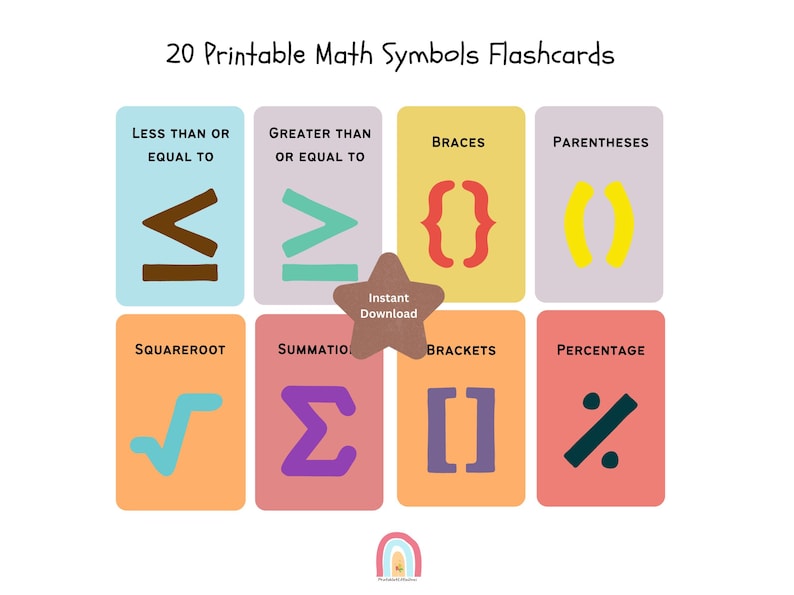 20 Math Symbols Flashcards, Math Classroom, Math Learning, Mathematical ...