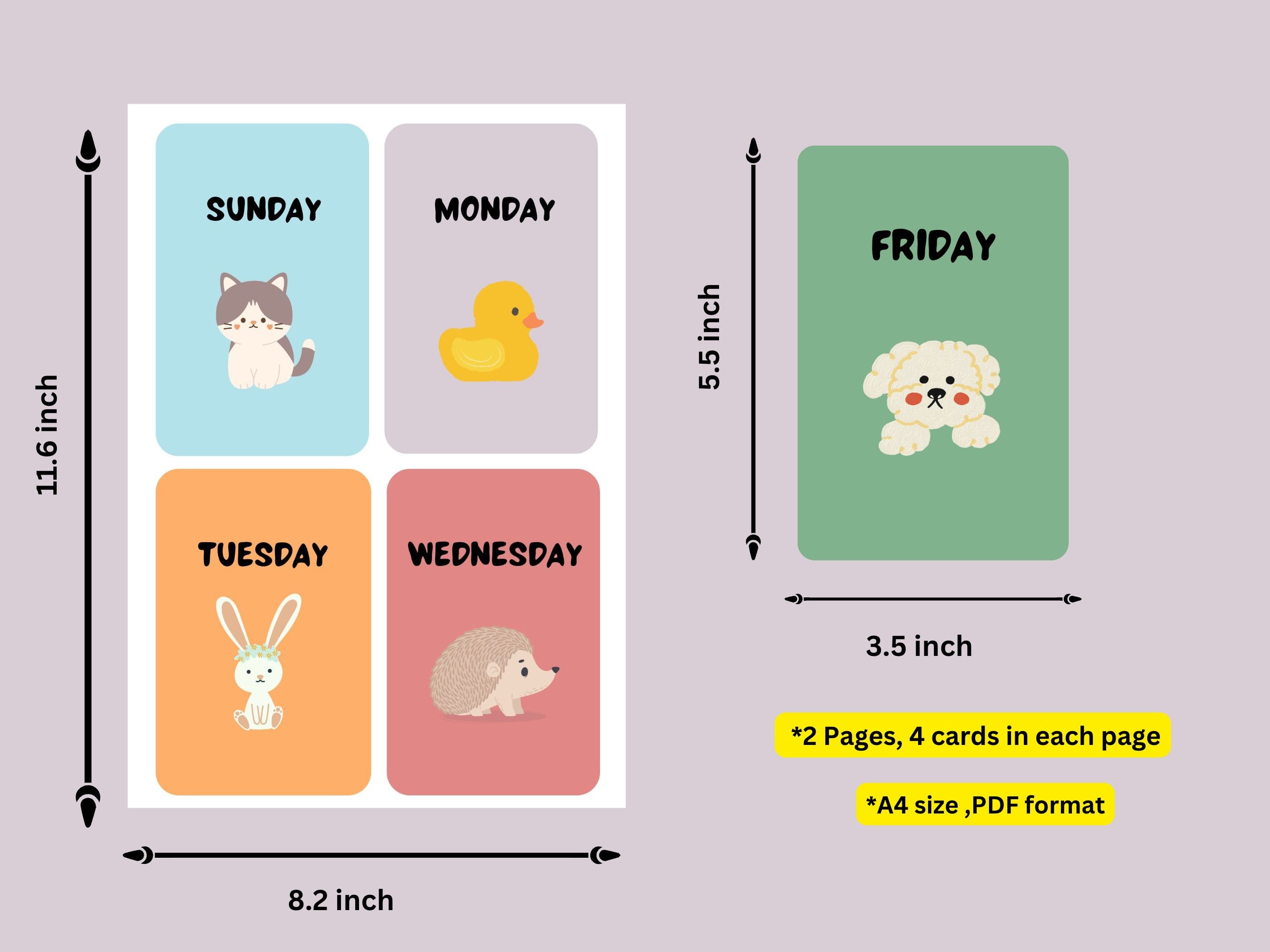 Cute Pastel Rainbow Days of the Week Flashcards, Printable Days of the ...
