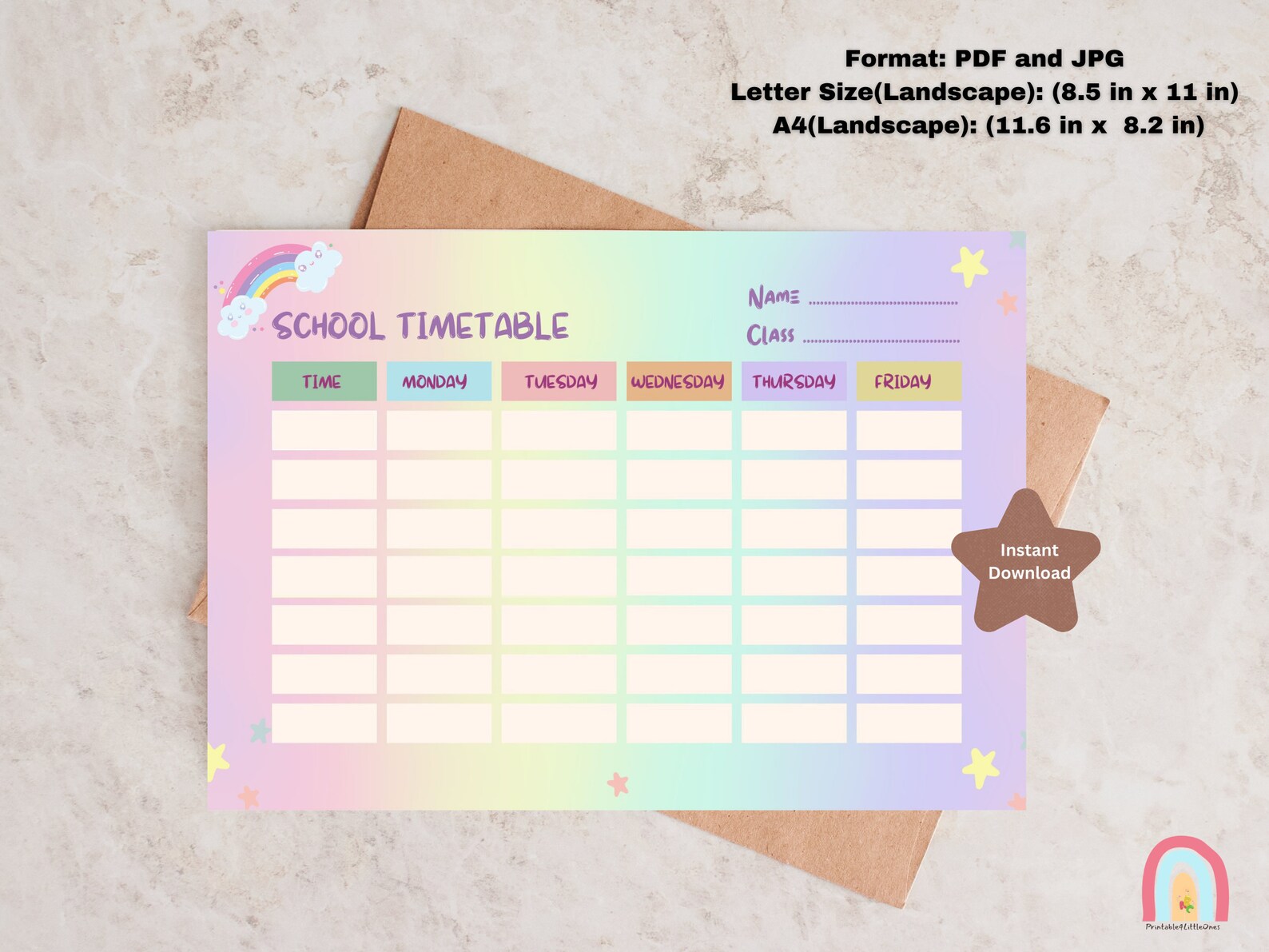 Printable School Timetable, Kids Daily Planner, Back to School ...