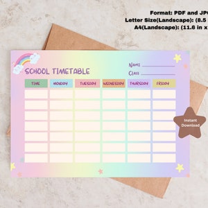 Printable School Timetable, Kids Daily Planner, Back to School ...