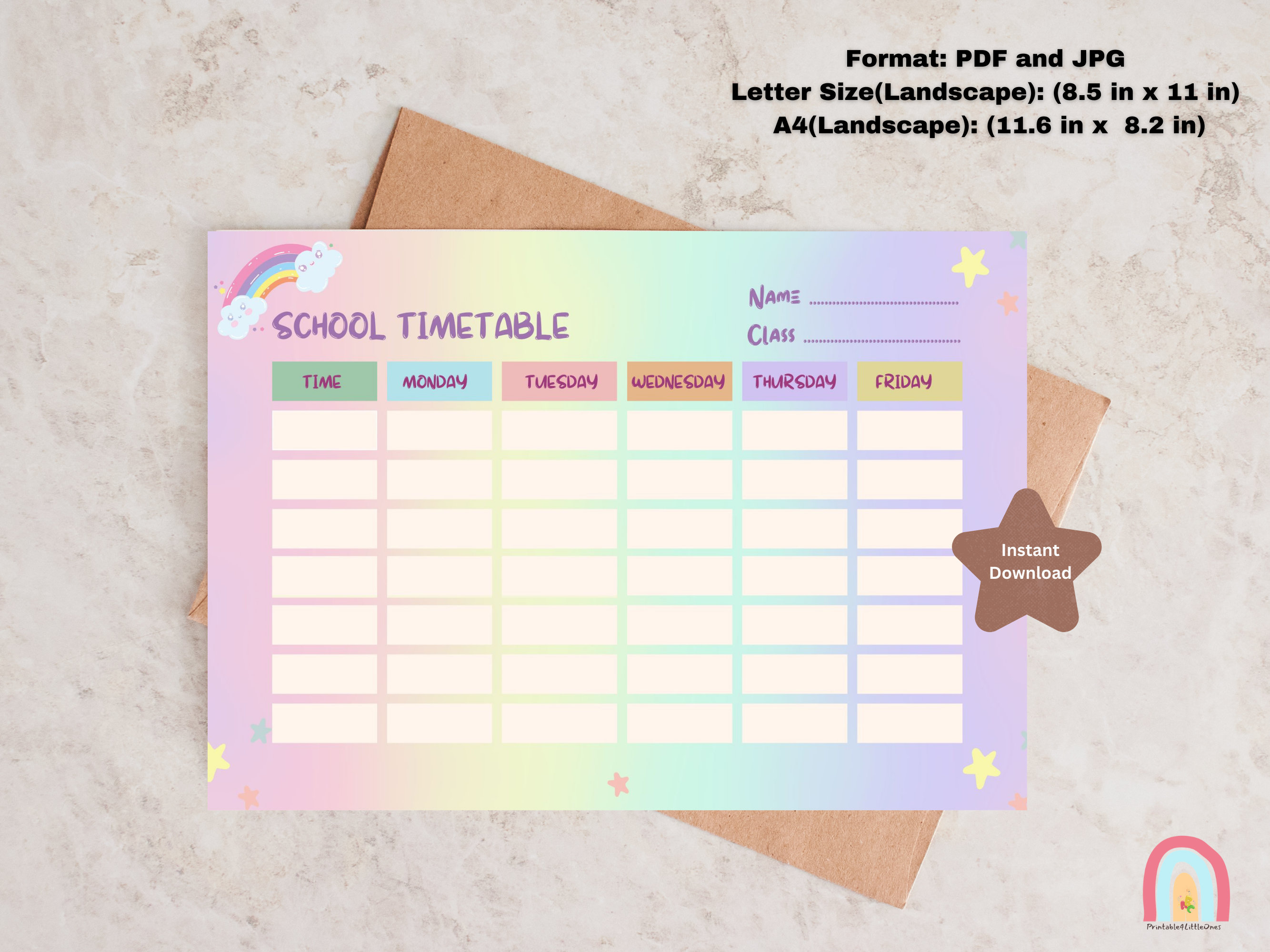 Printable School Timetable, Kids Daily Planner, Back to School ...