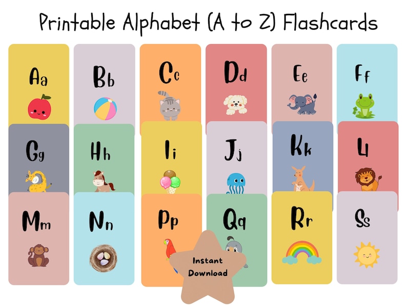 Alphabet Flashcards, ABC Flash Cards, Educational Cards, A-Z Cards ...