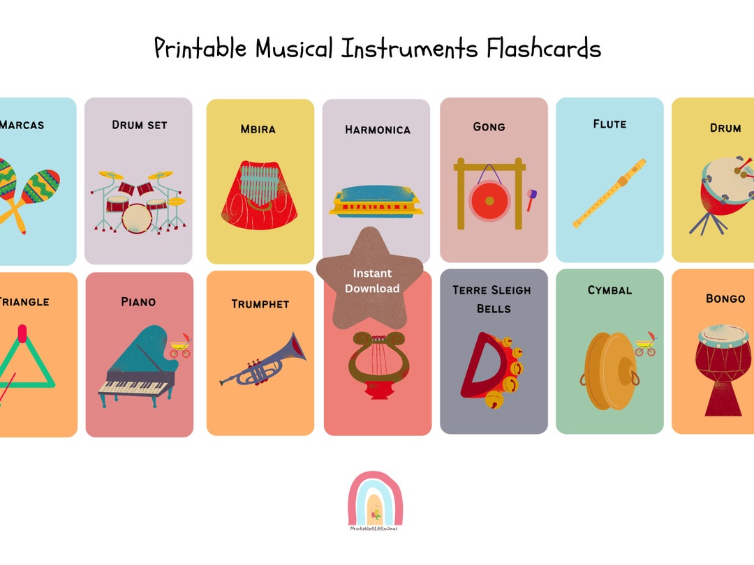 32 Printable Musical Instruments Flashcards, Montessori Cards , Flash ...