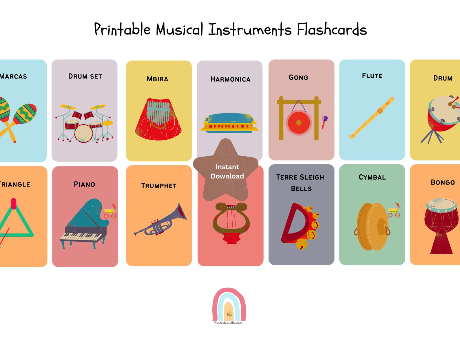 32 Printable Musical Instruments Flashcards, Montessori Cards , Flash ...