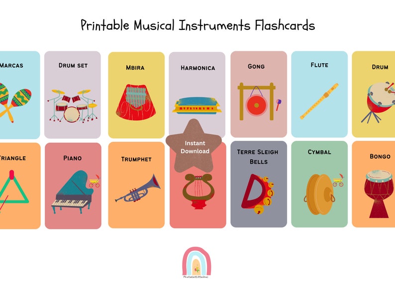 32 Printable Musical Instruments Flashcards, Montessori Cards , Flash ...