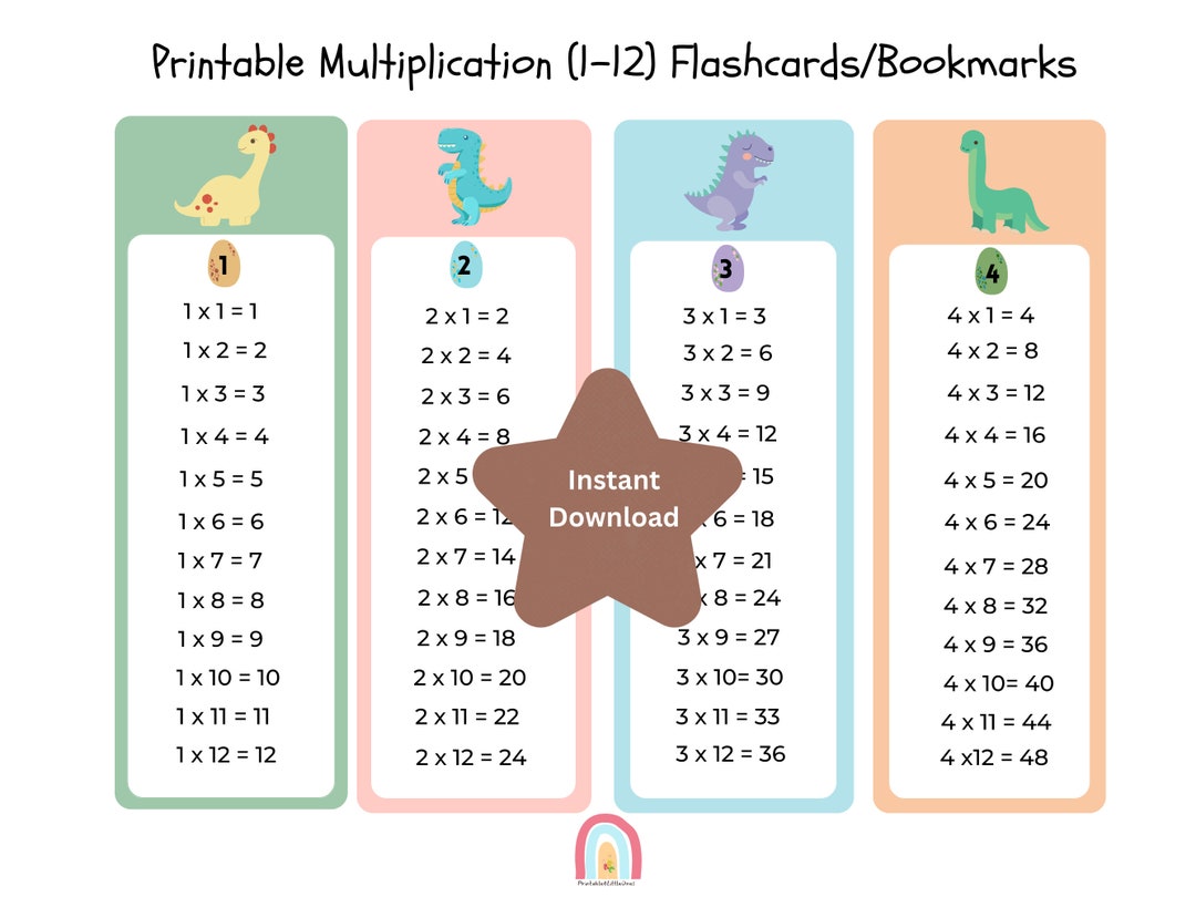 Printable Dinosaurs Multiplication Flashcards 1-12, Multiplication ...