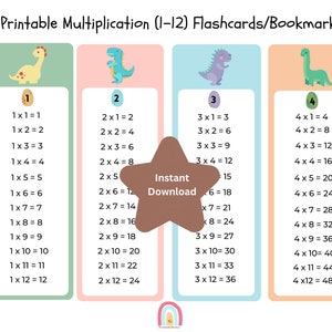 Printable Dinosaurs Multiplication Flashcards (1-12), Multiplication ...