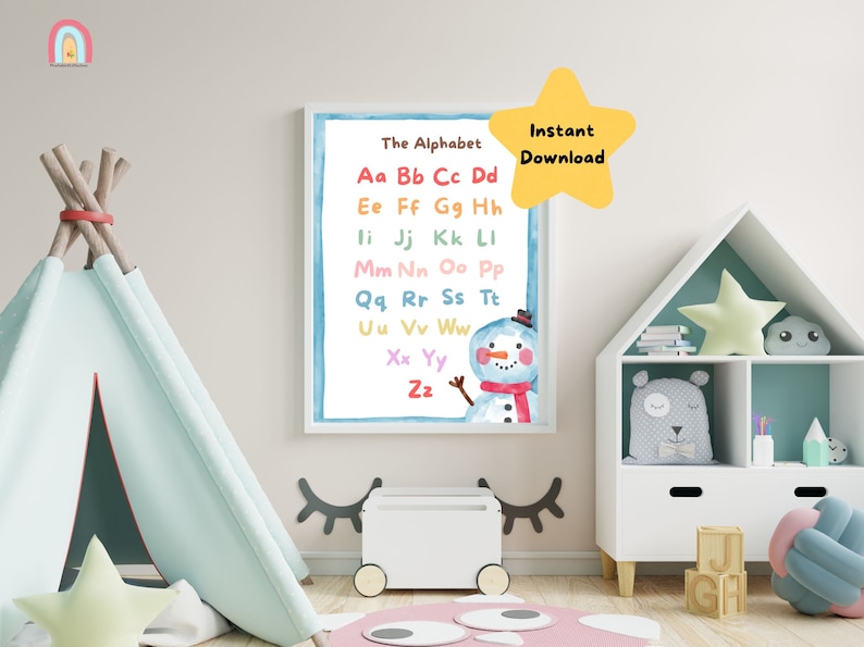 Winter Theme Alphabet Poster, Educational Poster for Kids Room ...