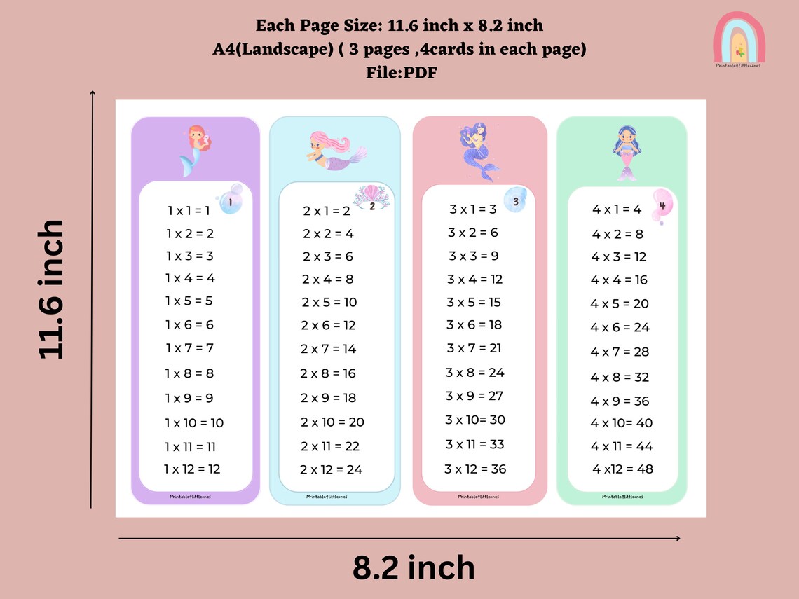 Printable Mermaid Multiplication Flashcards (1-12), Multiplication ...