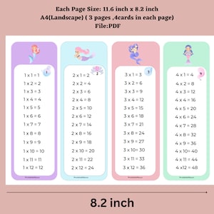 Printable Mermaid Multiplication Flashcards (1-12), Multiplication ...