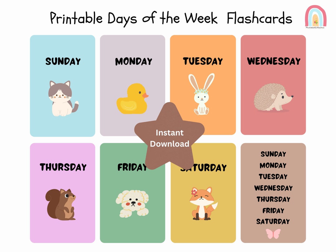 Cute Pastel Rainbow Days of the Week Flashcards, Printable Days of the ...