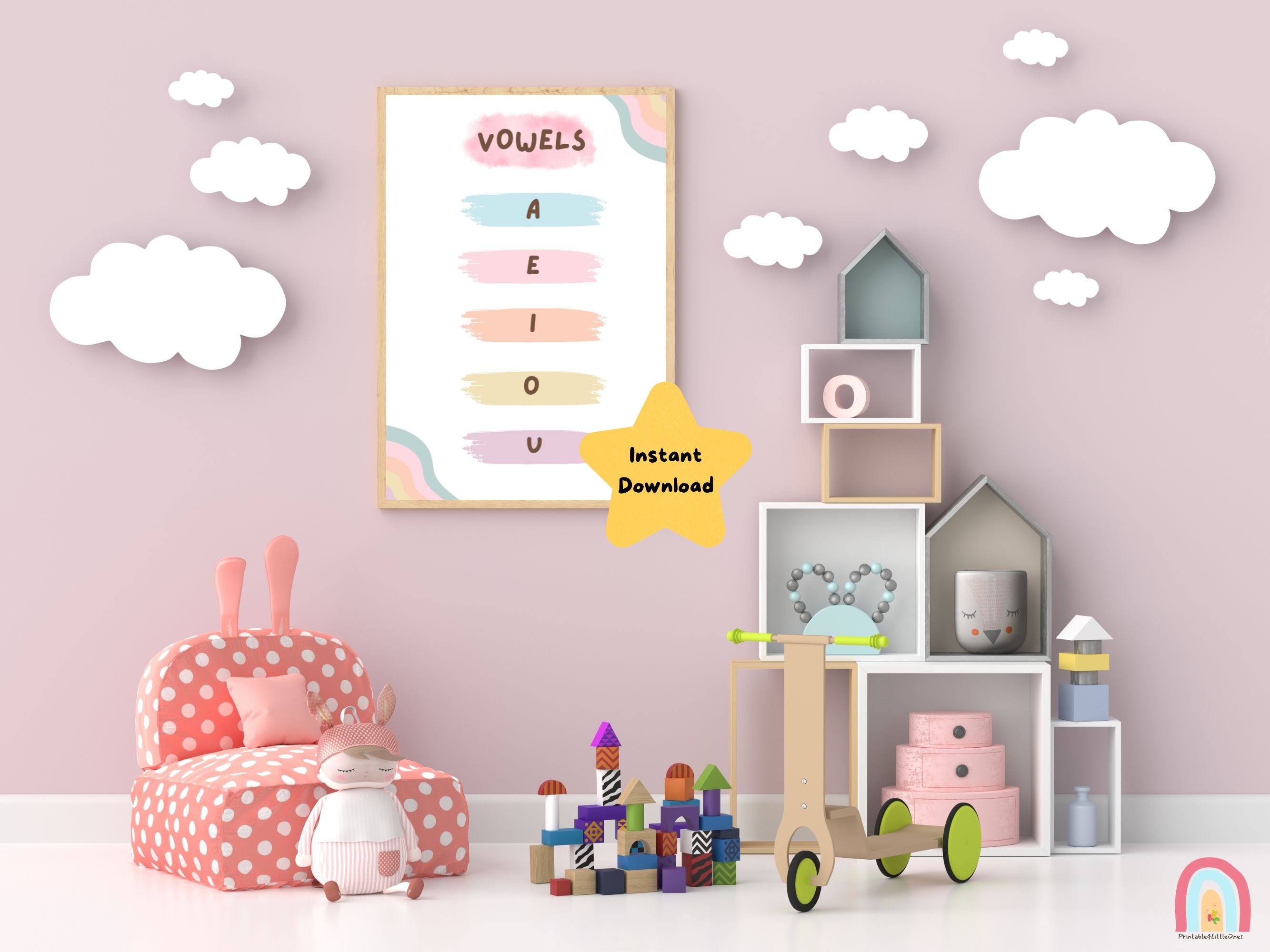 Cute Rainbow Vowel Poster, Vowel Printable , Educational Poster ...