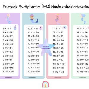 Printable Mermaid Multiplication Flashcards (1-12), Multiplication ...