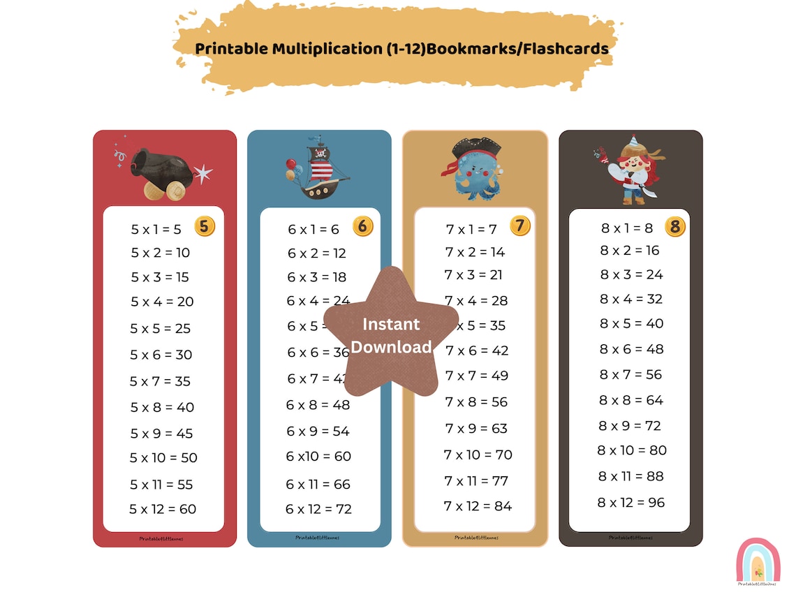 Printable Pirates Multiplication Flashcards 1-12, Multiplication ...