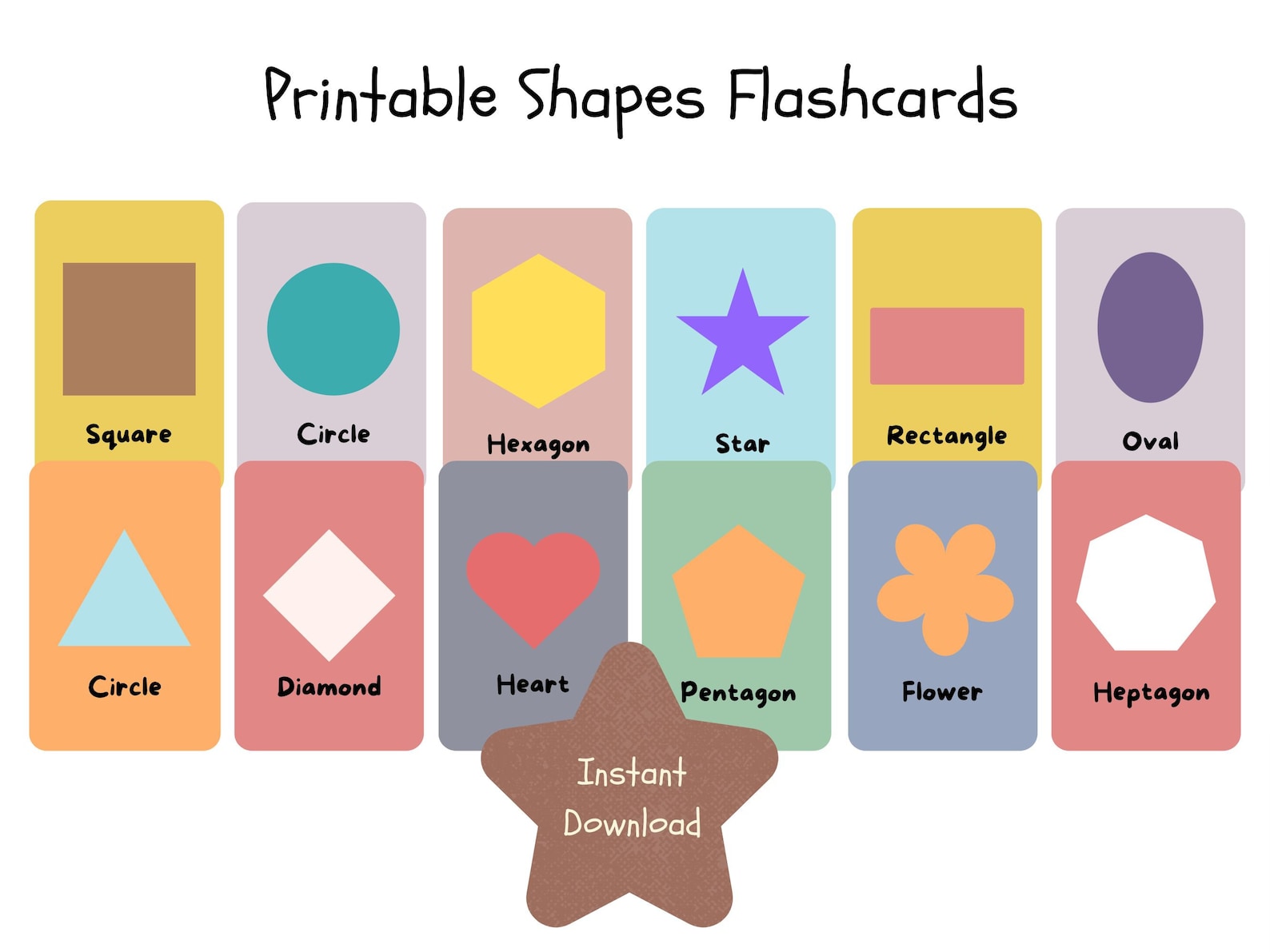 12 Pastel Shapes Flash Cards, Learn Shapes Flashcards, Montessori ...