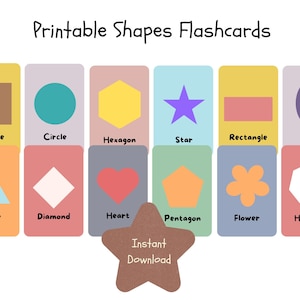 12 Pastel Shapes Flash Cards, Learn Shapes Flashcards, Montessori ...